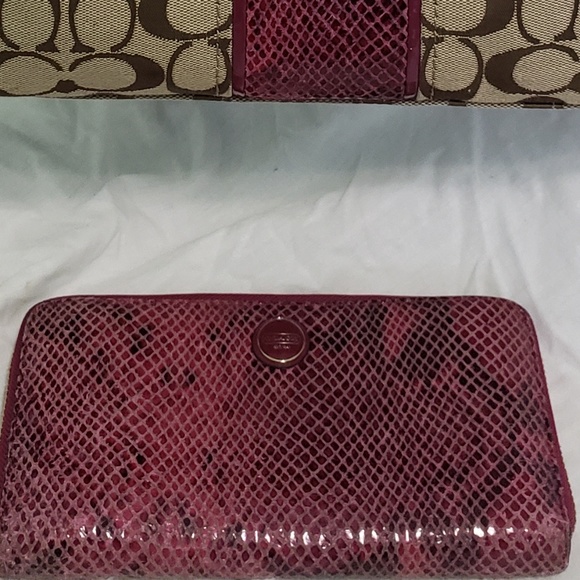 Coach | Bags | Coach Signature Khakicranberry Python Stripe Tote | Poshmark
